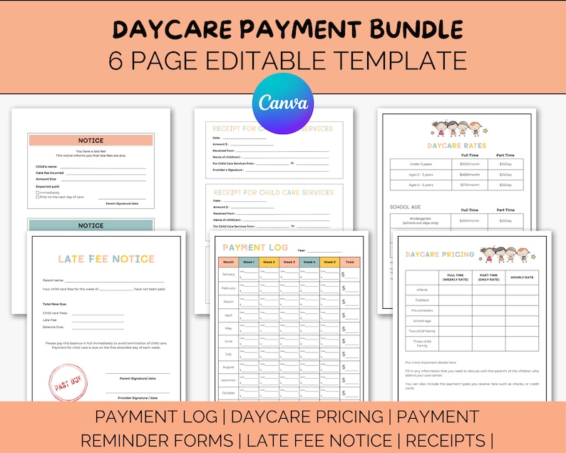 Daycare Payment Tracker Bundle, Daycare Forms, in Home Daycare Payment ...