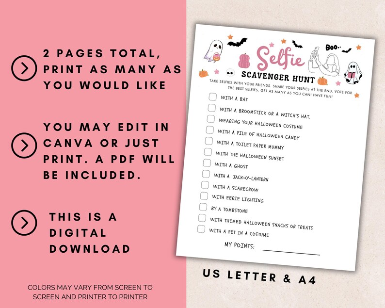 Printable Photo Scavenger Hunt, Selfie Treasure Hunt, Halloween ...