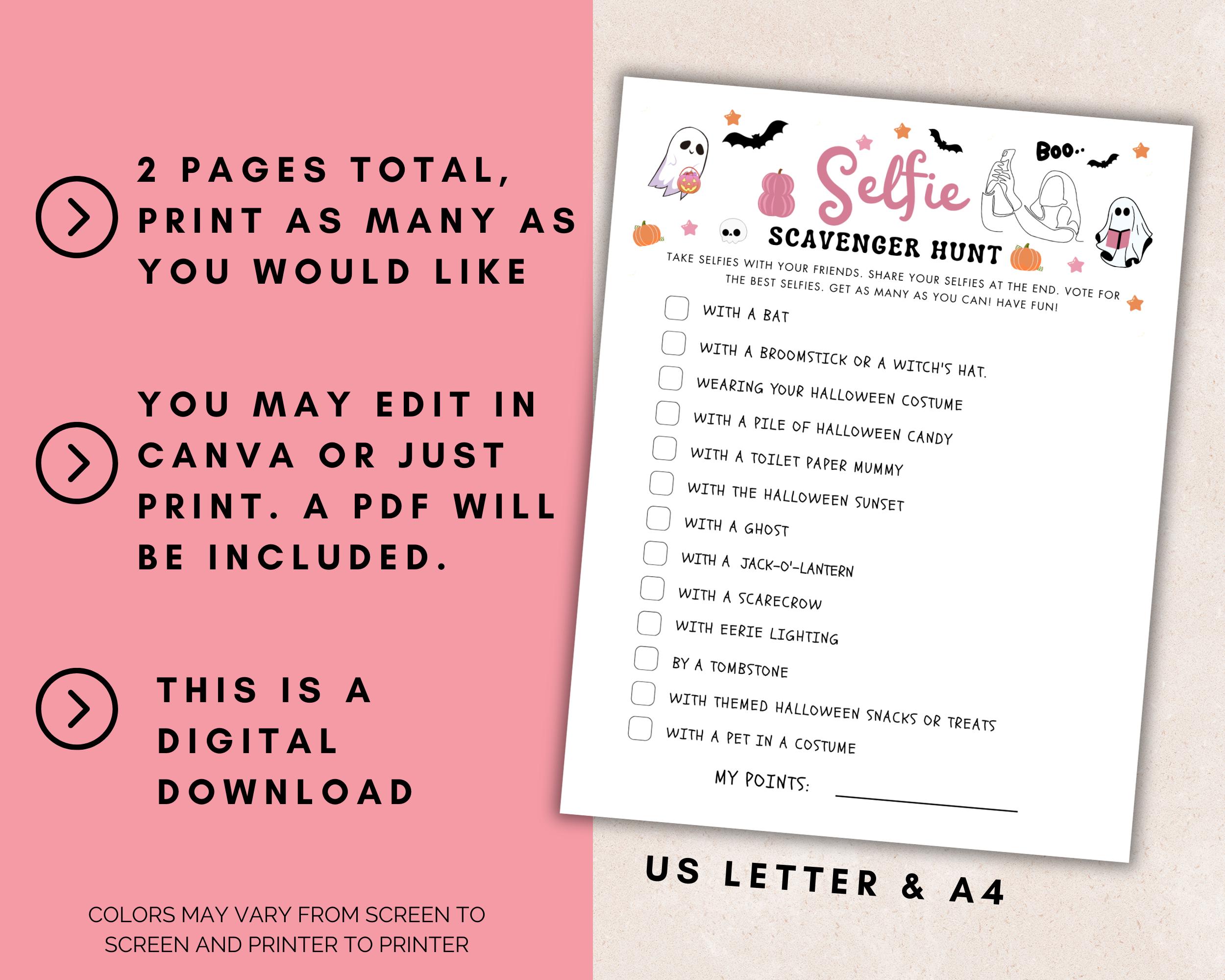 Printable Photo Scavenger Hunt, Selfie Treasure Hunt, Halloween ...