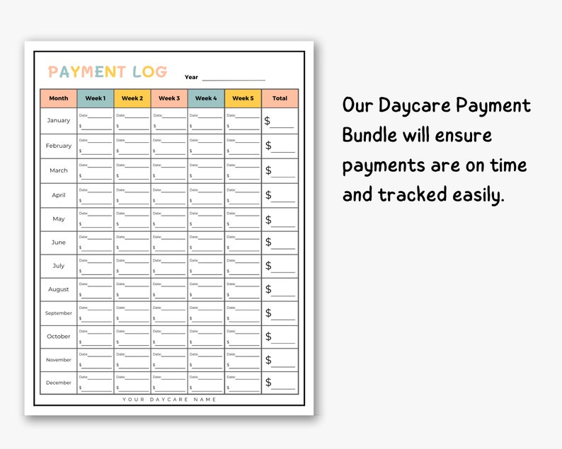 Daycare Payment Tracker Bundle, Daycare Forms, in Home Daycare Payment ...