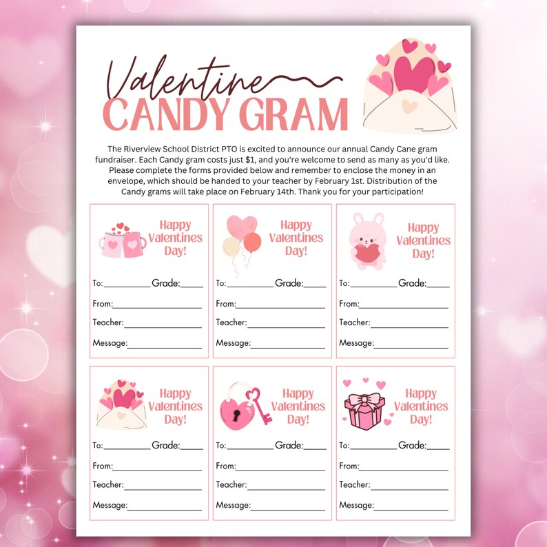 EDITABLE Valentine's Day Candy Gram Flyer, PTO, PTA Valentine's Day ...
