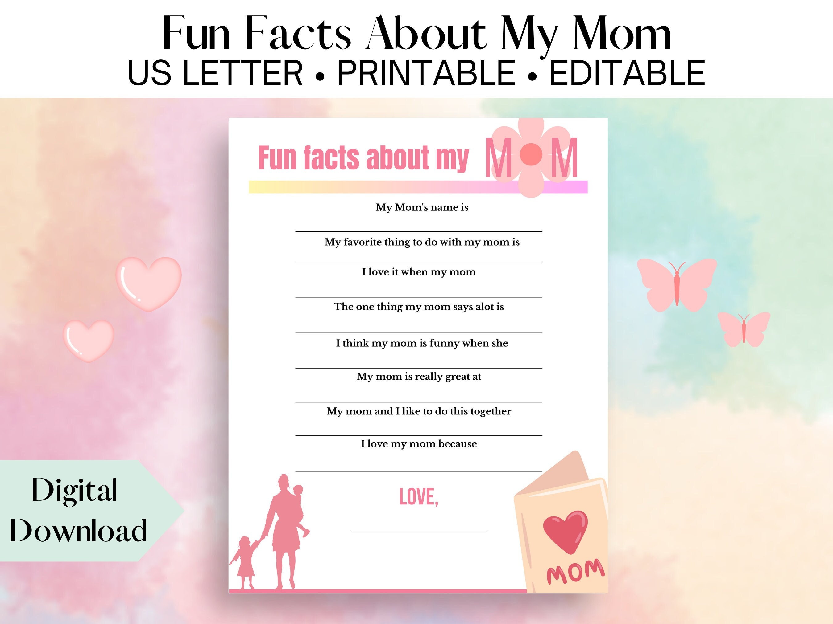 All About My Mom Printable, Fun Facts About My Mom, Happy Mothers Day ...