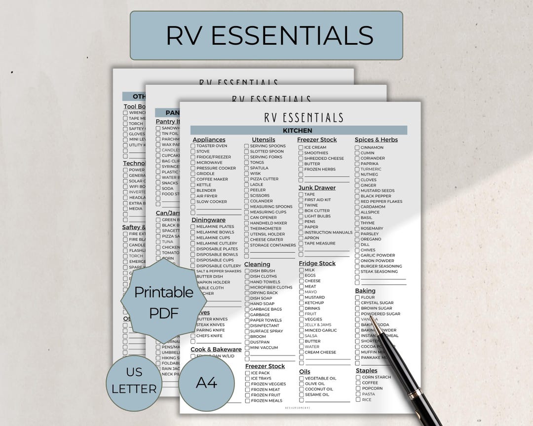 Camper Essentials Printable Checklist, Camping RV Checklist Printable ...