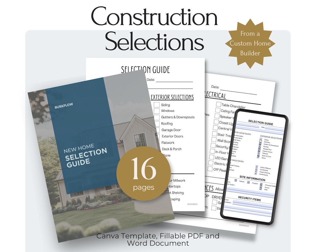 Editable Detailed Custom House Build Selections Checklist, Home ...