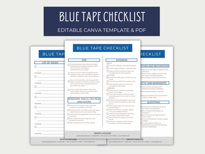 New Home Walk-through Checklist, Blue Tape Home Construction Checklist ...