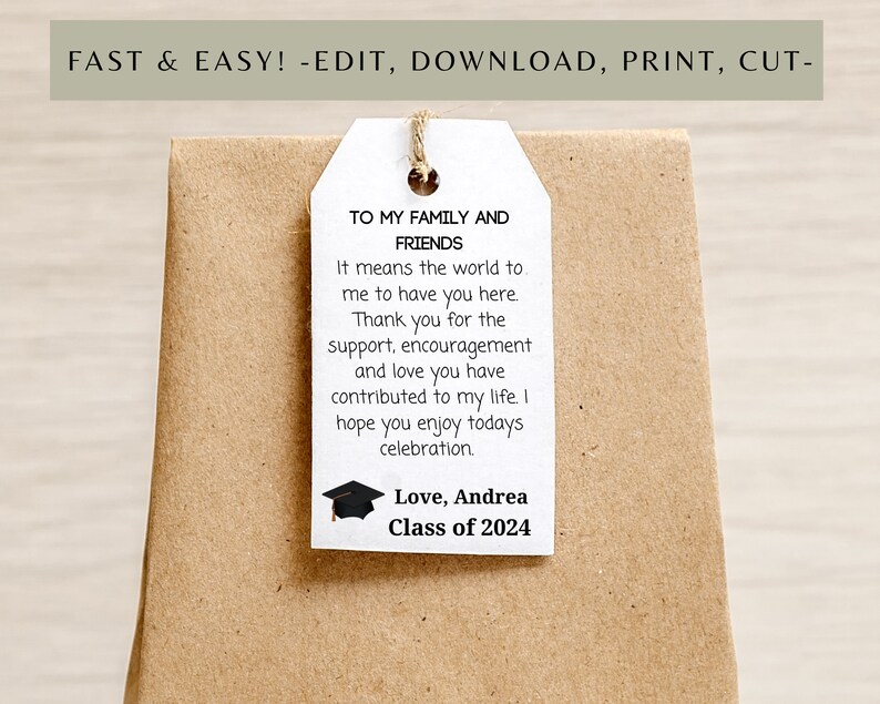 Editable Graduation Thank You Tag, to My Friends and Family Printable ...