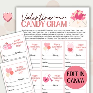 EDITABLE Valentine's Day Candy Gram Flyer, PTO, PTA Valentine's Day ...