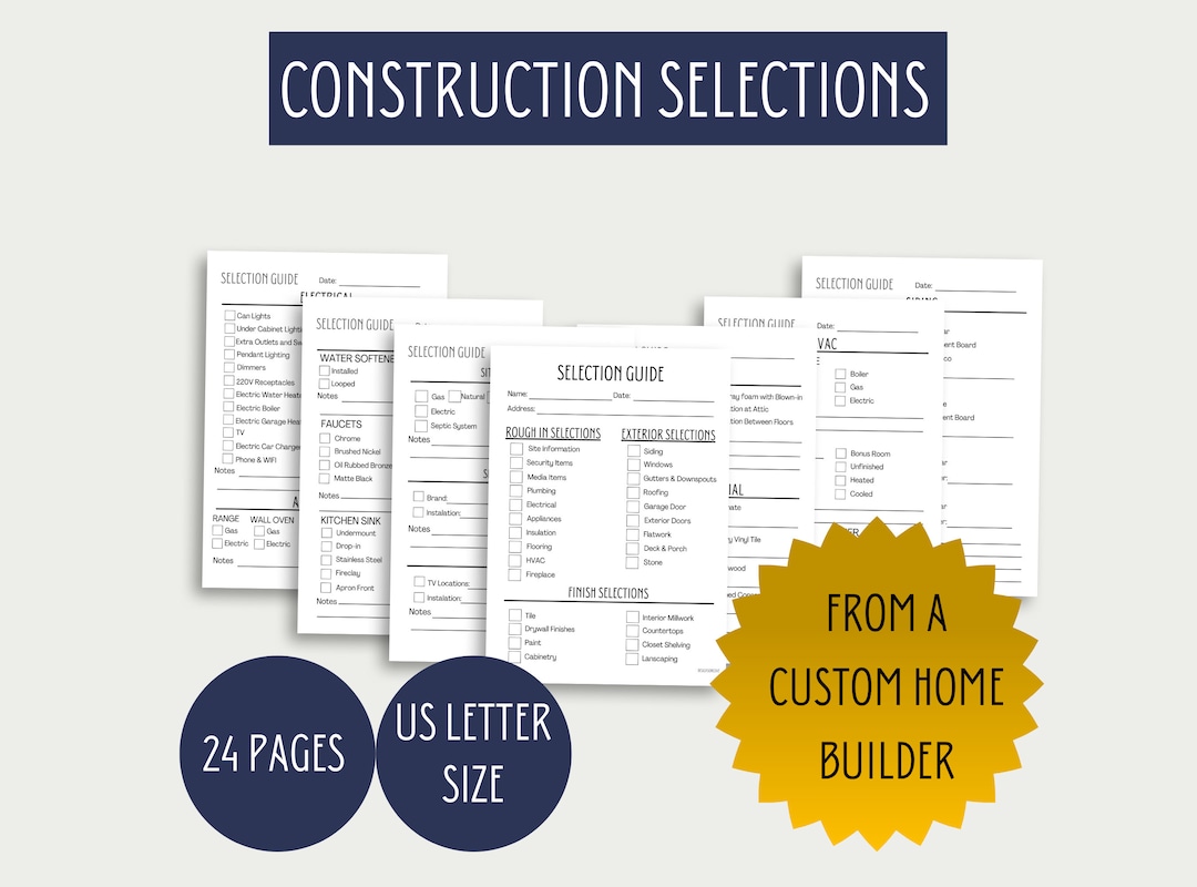 Detailed Home Construction Selections Printable, Home Project Planner, Construction Binder - Etsy