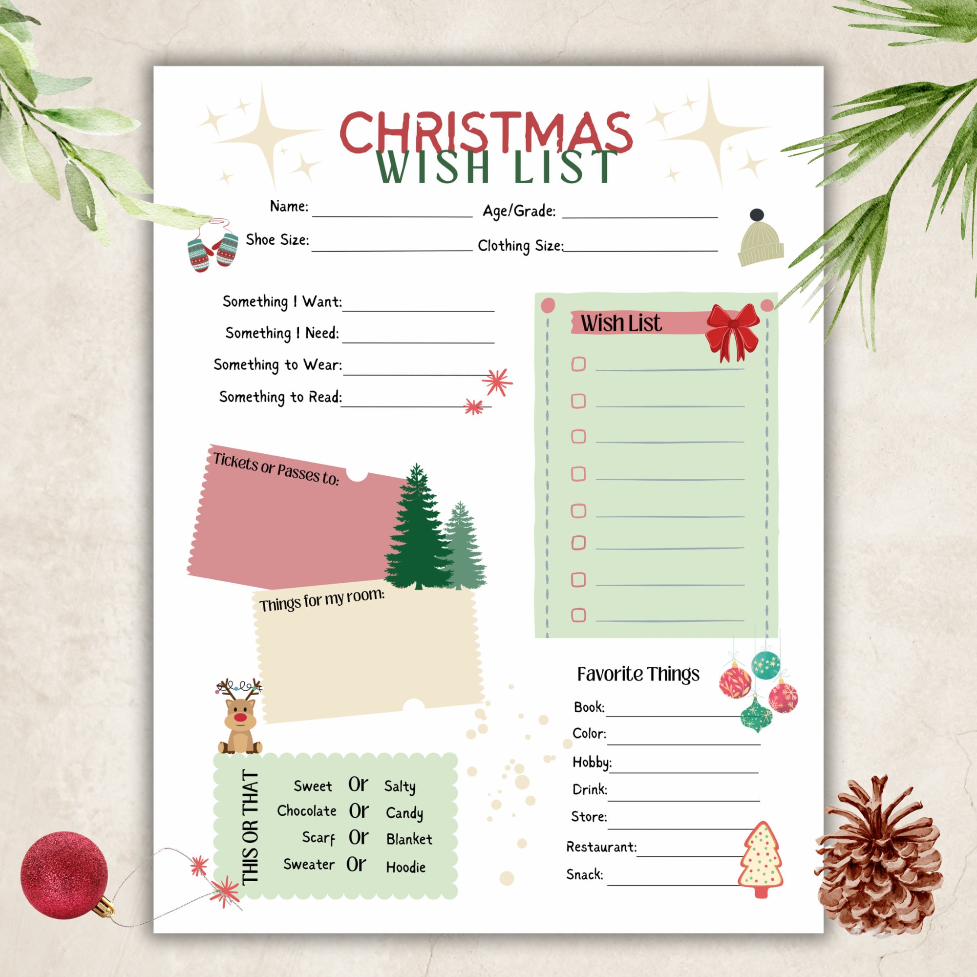 Christmas Wish List Printable, Gift Exchange Questionnaire, All About ...