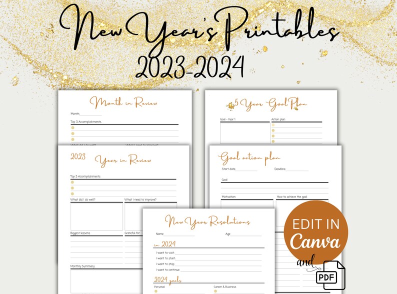 Year in Review, 2024 New Years Resolution Printable, New Years Goals ...