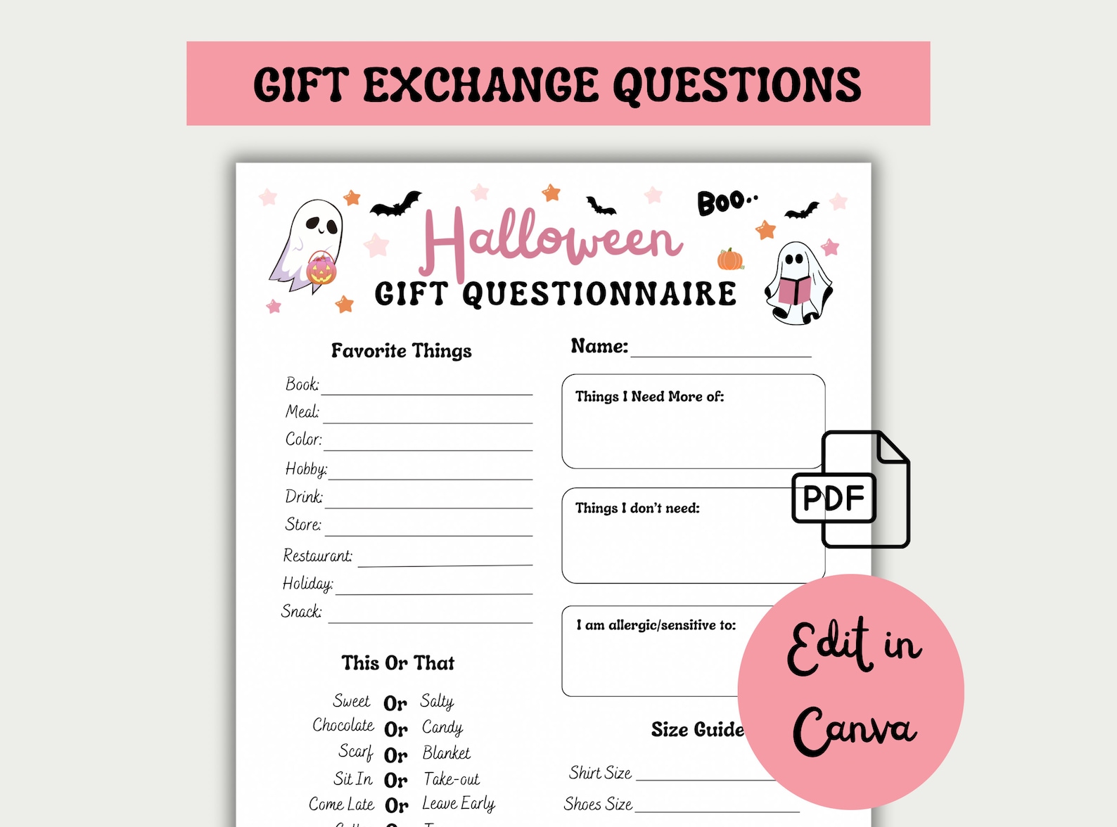 Editable Halloween Gift Exchange Questionnaire, Printable You’ve Been ...