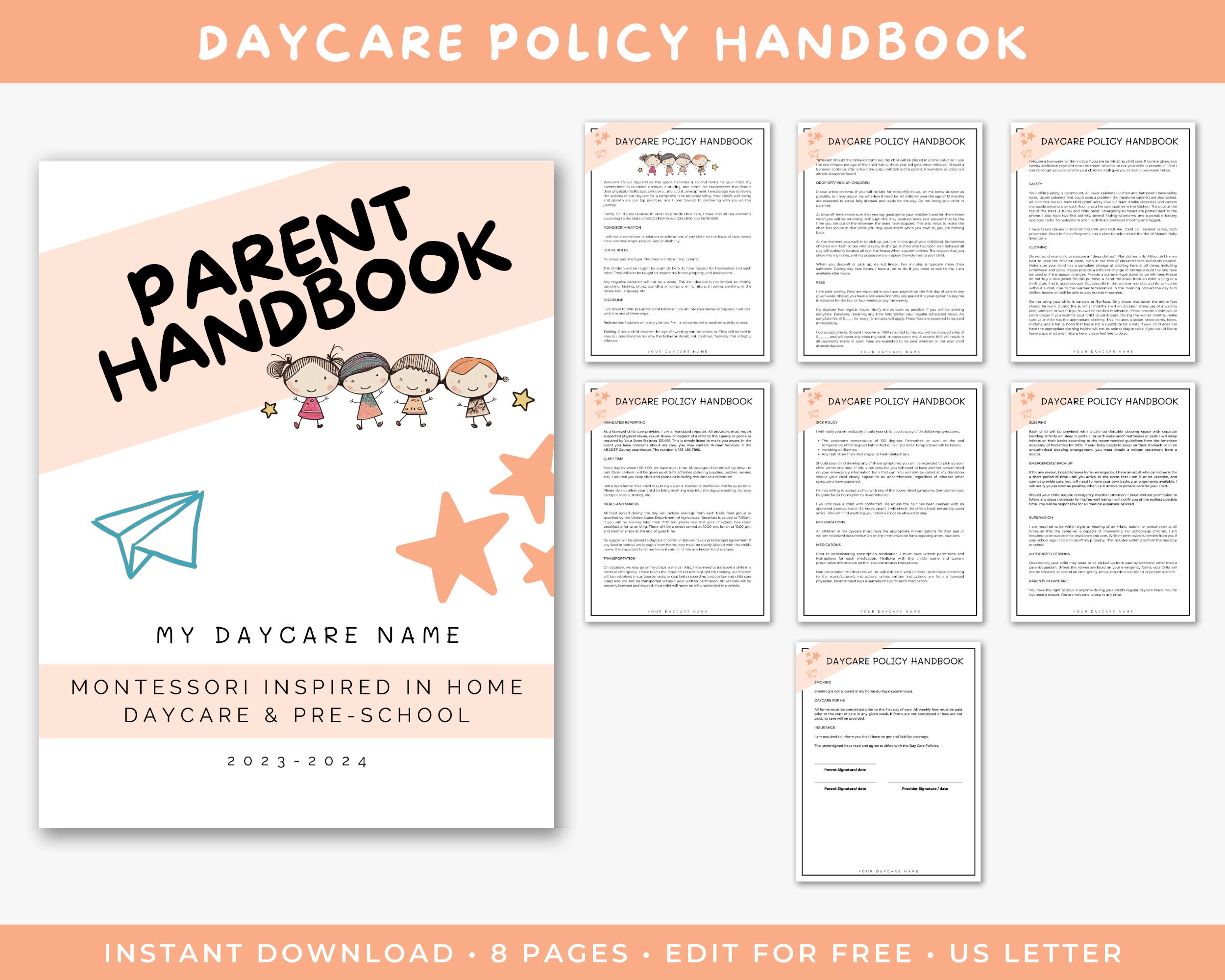 Editable Daycare Policy Handbook, Daycare Contract, Daycare Forms, in ...