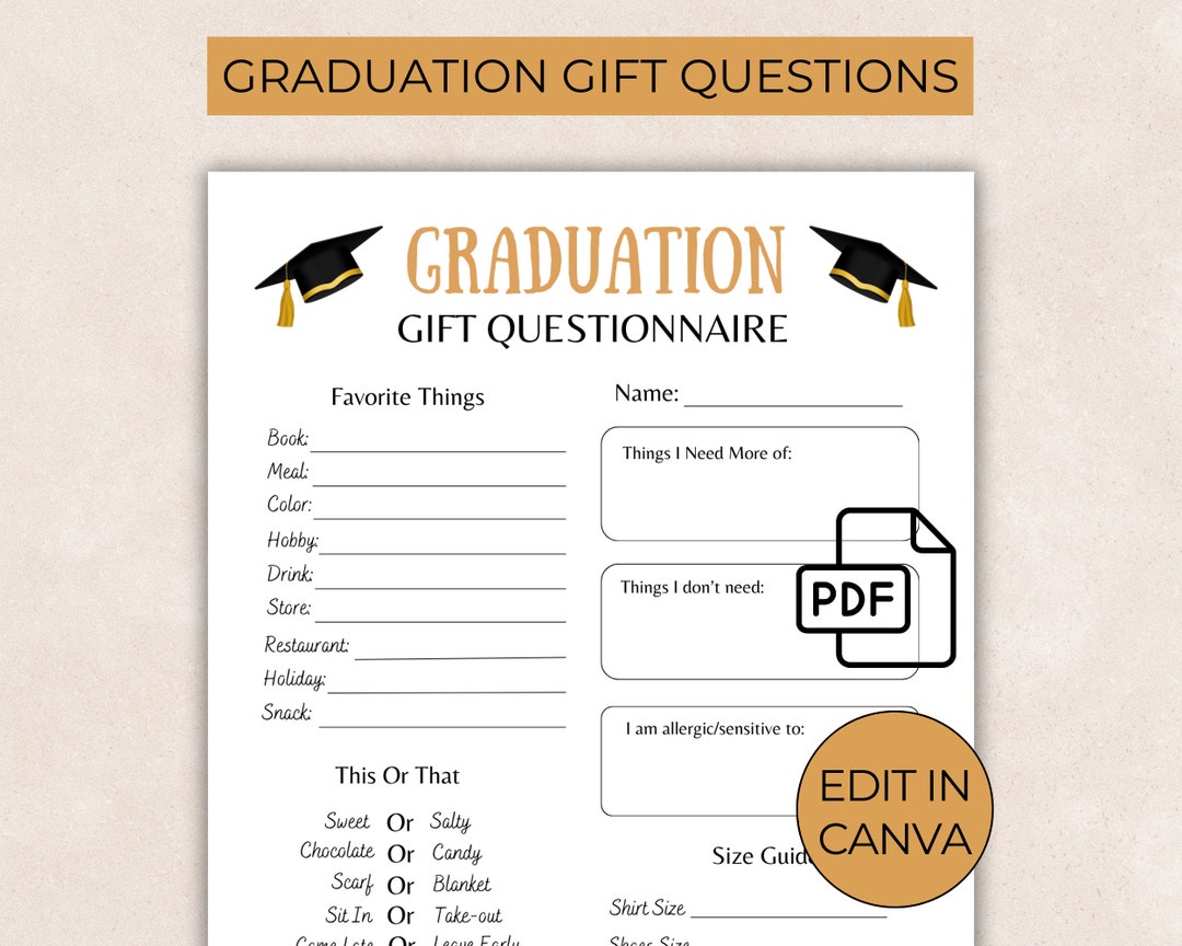 Editable Graduation Gift Questionnaire, Printable All About Me Form ...