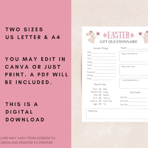 Editable Easter Gift Exchange Questionnaire, Printable All About Me ...