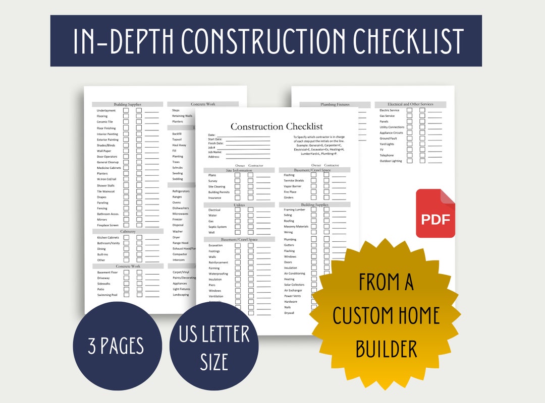 In-depth Building Construction Checklist Printable, General Contractor ...