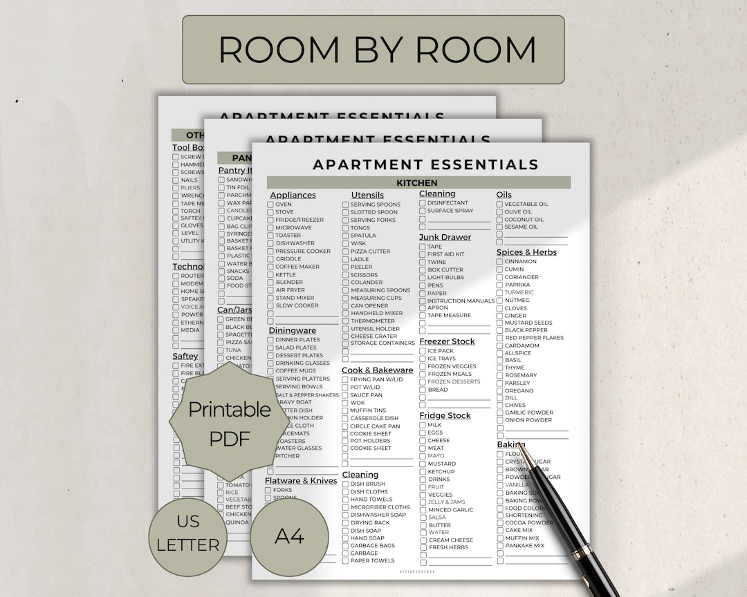 New Apartment Essentials Checklist, Moving Checklist Printable, New ...
