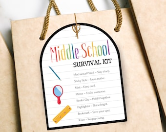 Editable Middle School Survival Kit Gift Tags, Back to School Gift Tag ...