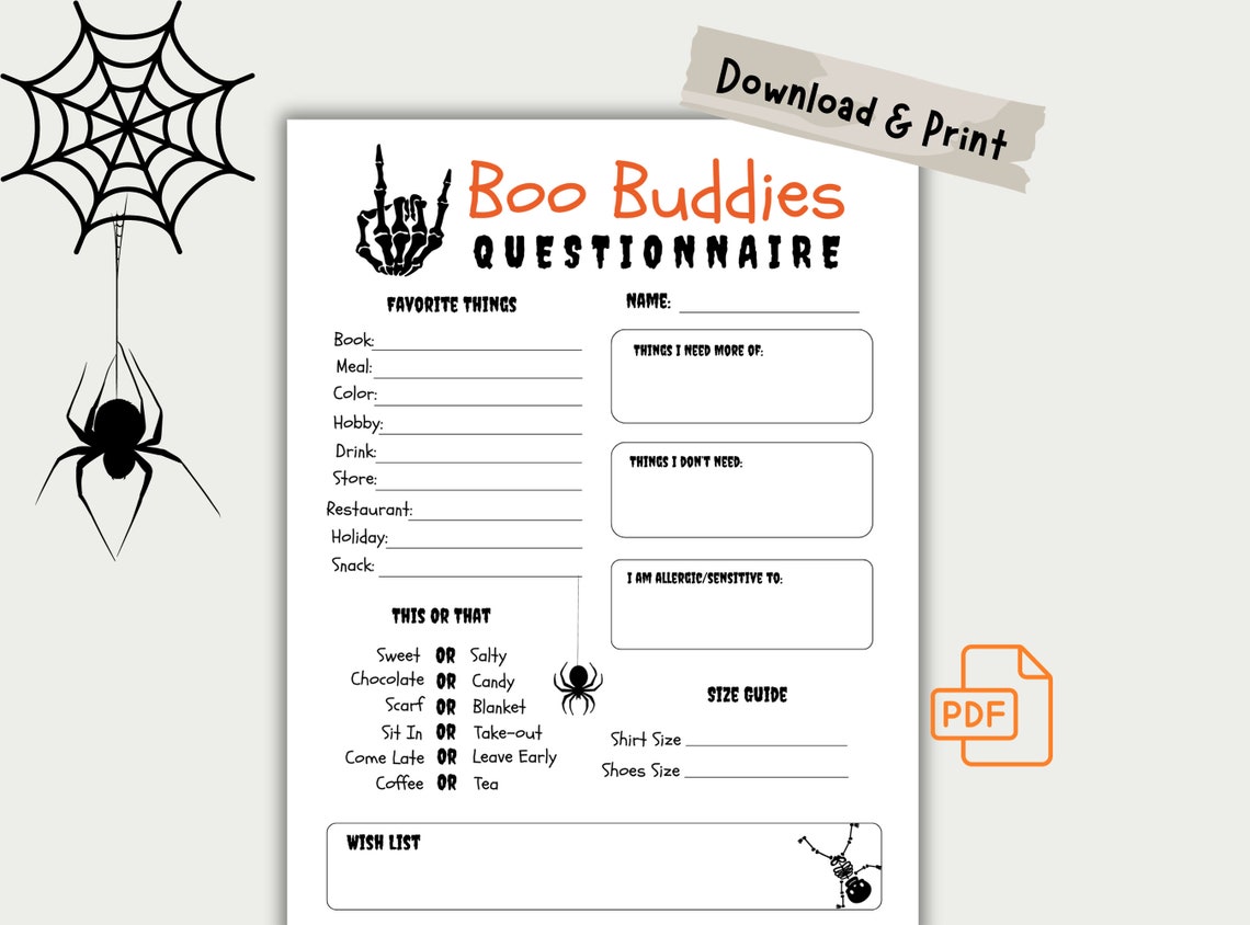 Printable Halloween Gift Exchange Questionnaire, Youve Been Booed Form ...