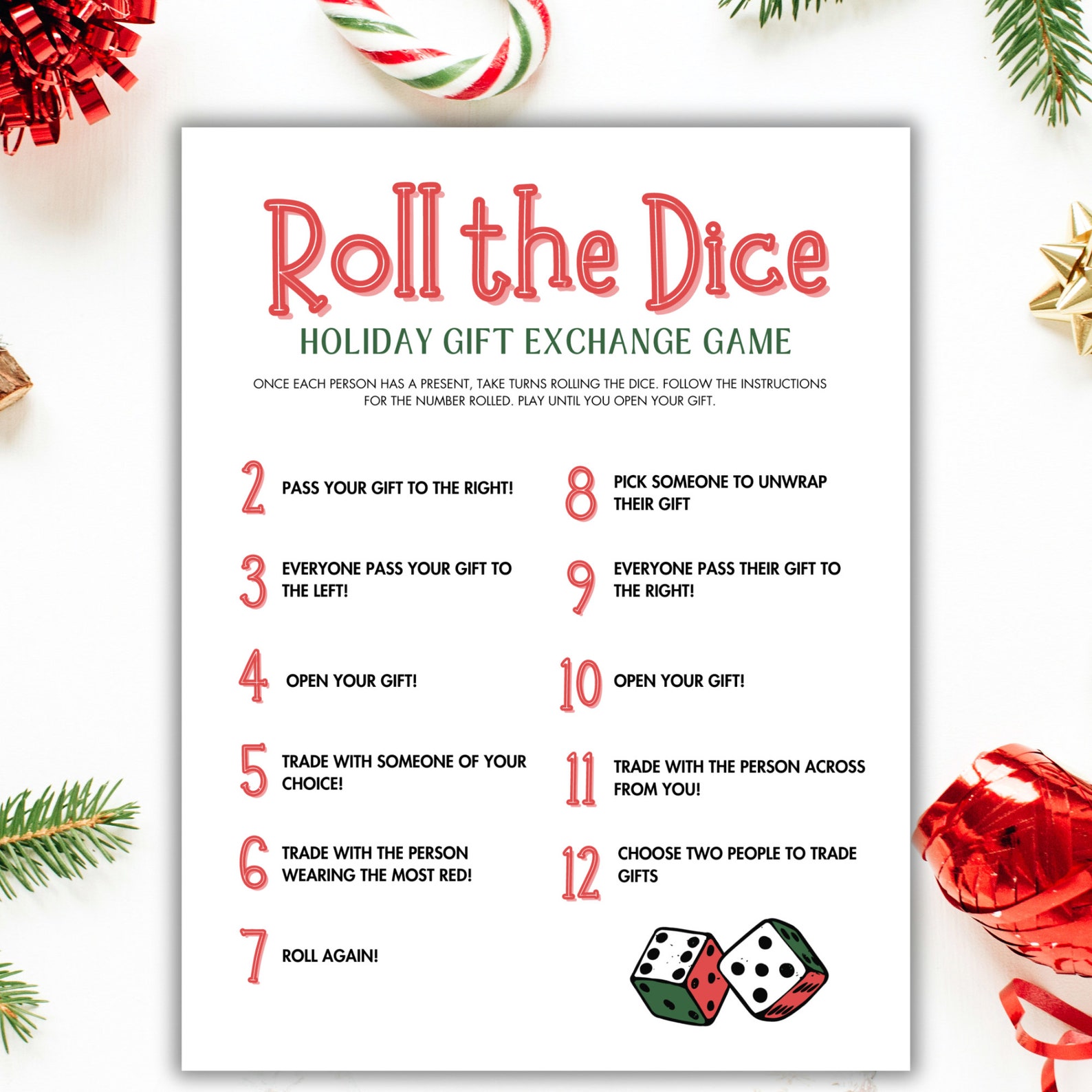 Roll the Dice Christmas Gift Exchange Game, Printable Christmas Dice ...