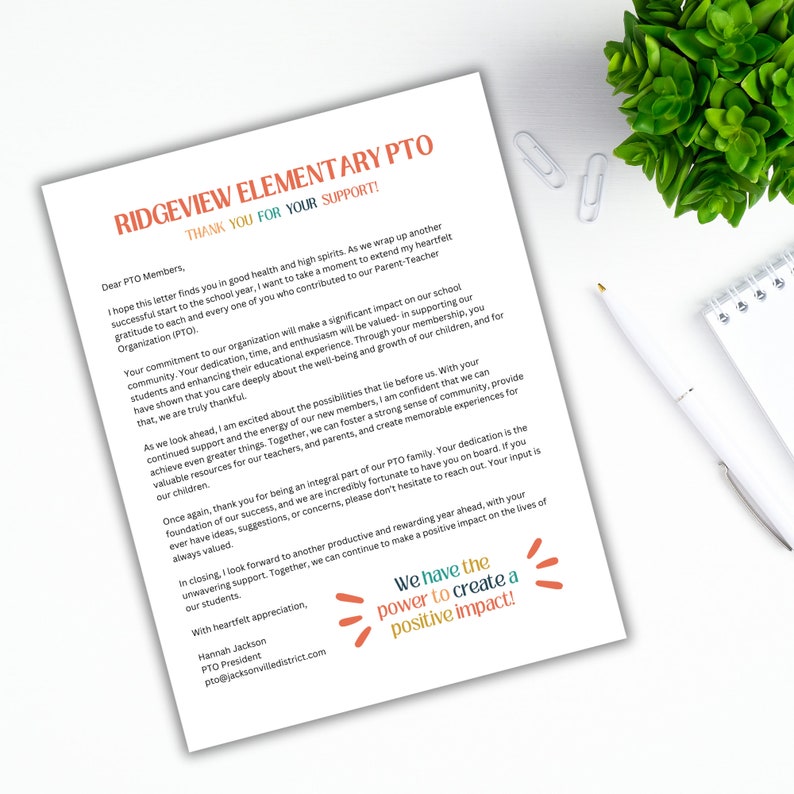 Editable PTO Thank You Letter, PTA Welcome Letter - Etsy