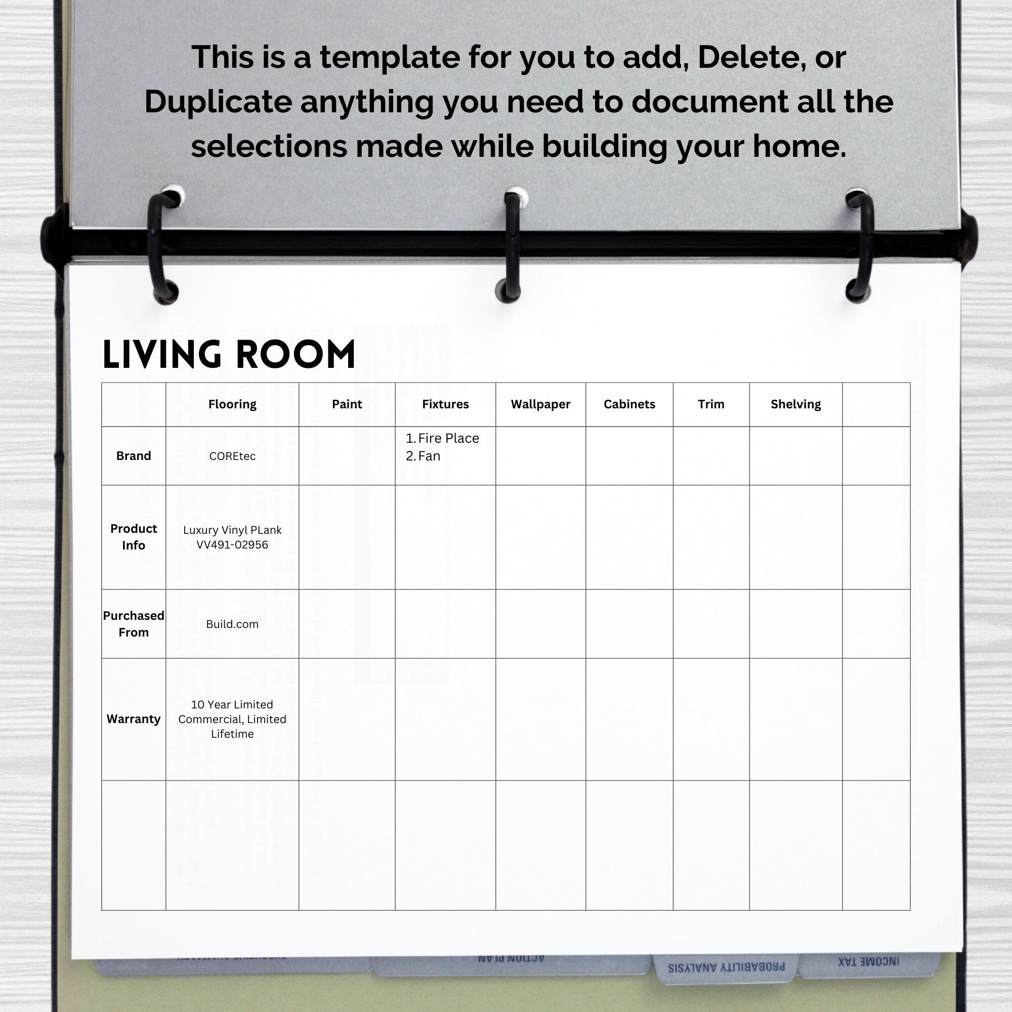 Home Construction Selections & Warranty Binder, Room by Room Home ...