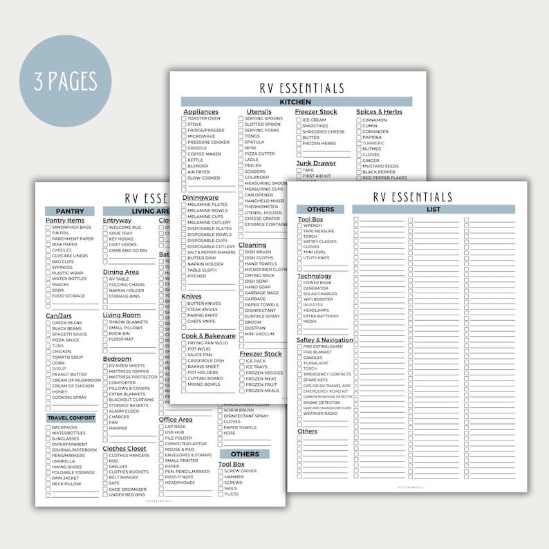 Camper Essentials Printable Checklist, Camping RV Checklist Printable ...