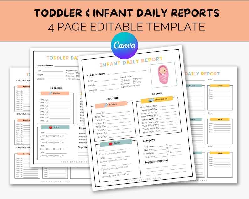 Toddler and Infant Daily Report, Daycare Daily Report, Printable Nanny ...