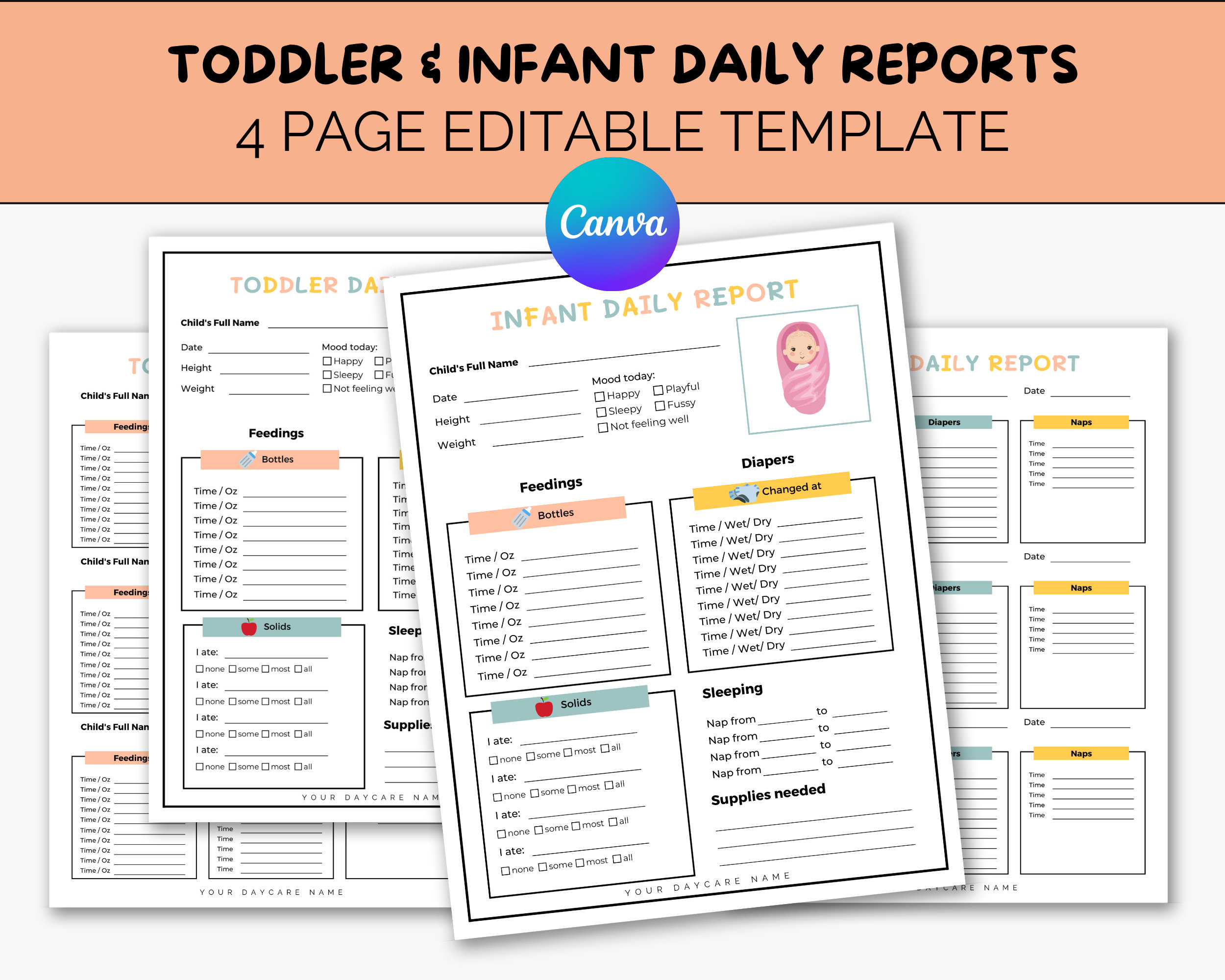 Toddler and Infant Daily Report, Daycare Daily Report, Printable Nanny ...