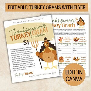 Editable Thanksgiving Candy Gram Printable Turkey Gram PTO - Etsy