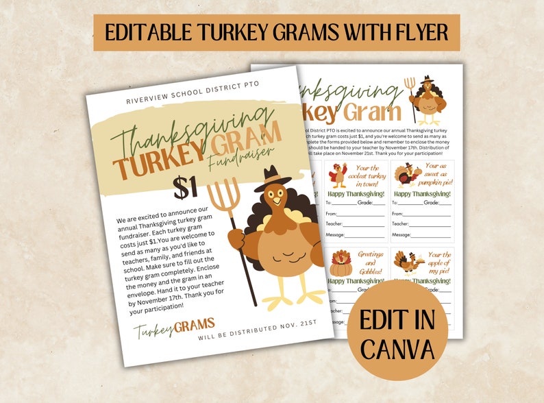 Editable Thanksgiving Candy Gram Printable Turkey Gram PTO - Etsy