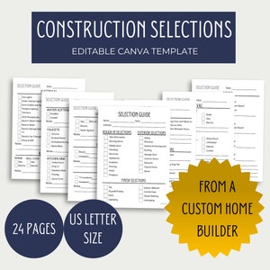 Editable Detailed Home Construction Selections Printable, Home Project ...