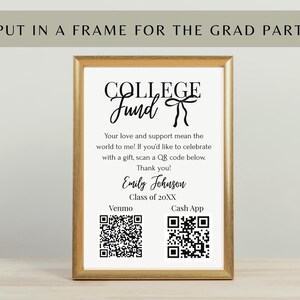 Graduation Insert Card, College Fund QR Code Card, Tip the Graduate ...