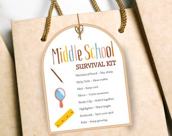 Editable Middle School Survival Kit Gift Tags, Back to School Gift Tag ...
