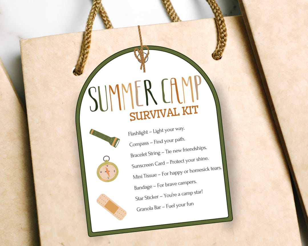 Editable Summer Camp Survival Kit Gift Tags, Summer Break Gift, First ...