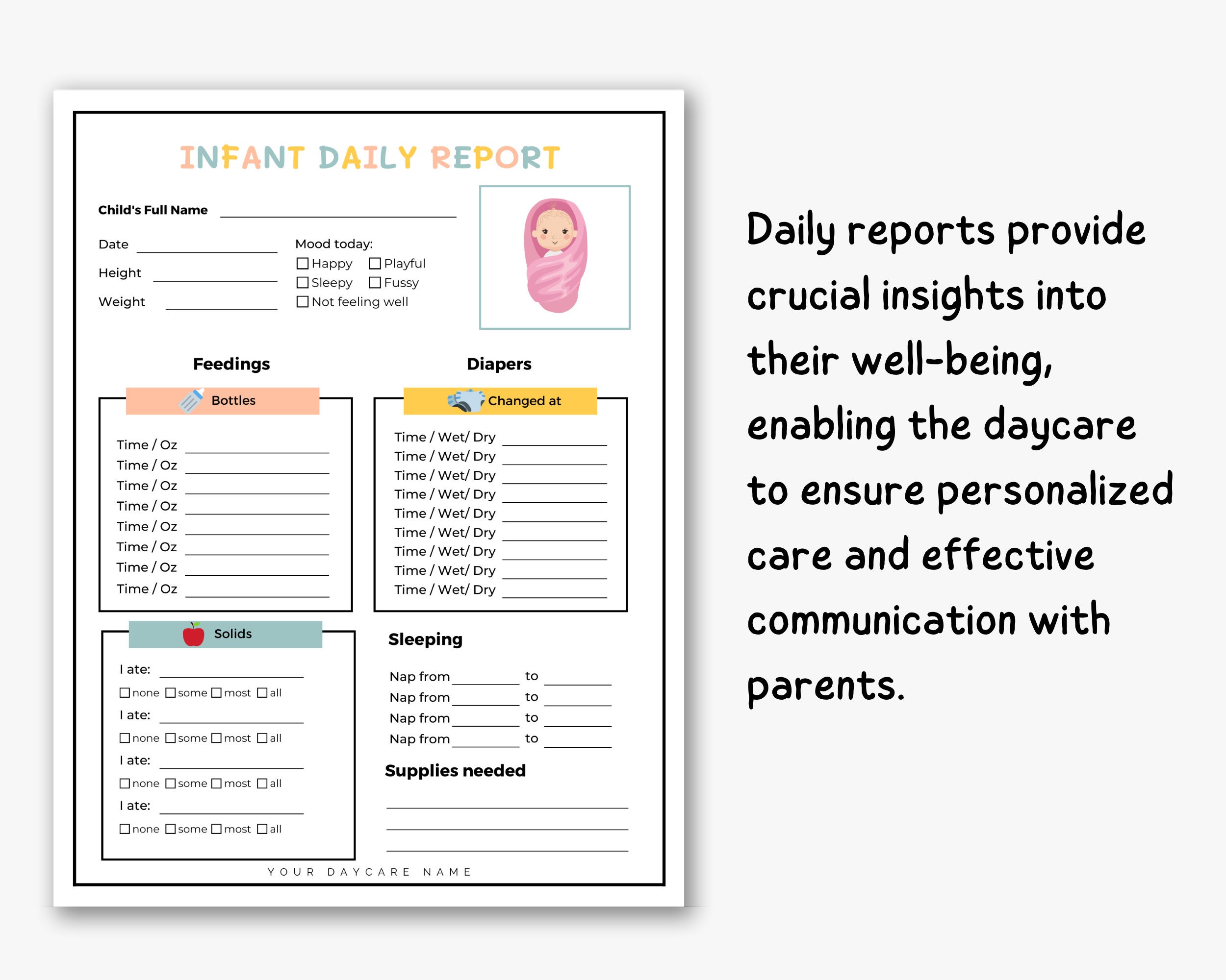 Toddler and Infant Daily Report, Daycare Daily Report, Printable Nanny ...