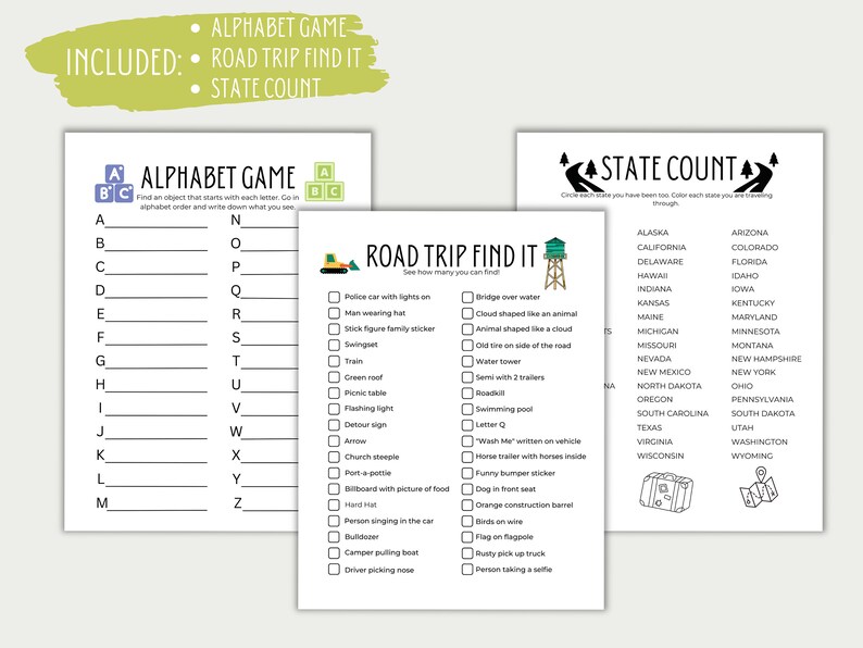 Car Games, Family Road Trip Games, Instant Download US Letter, Road ...