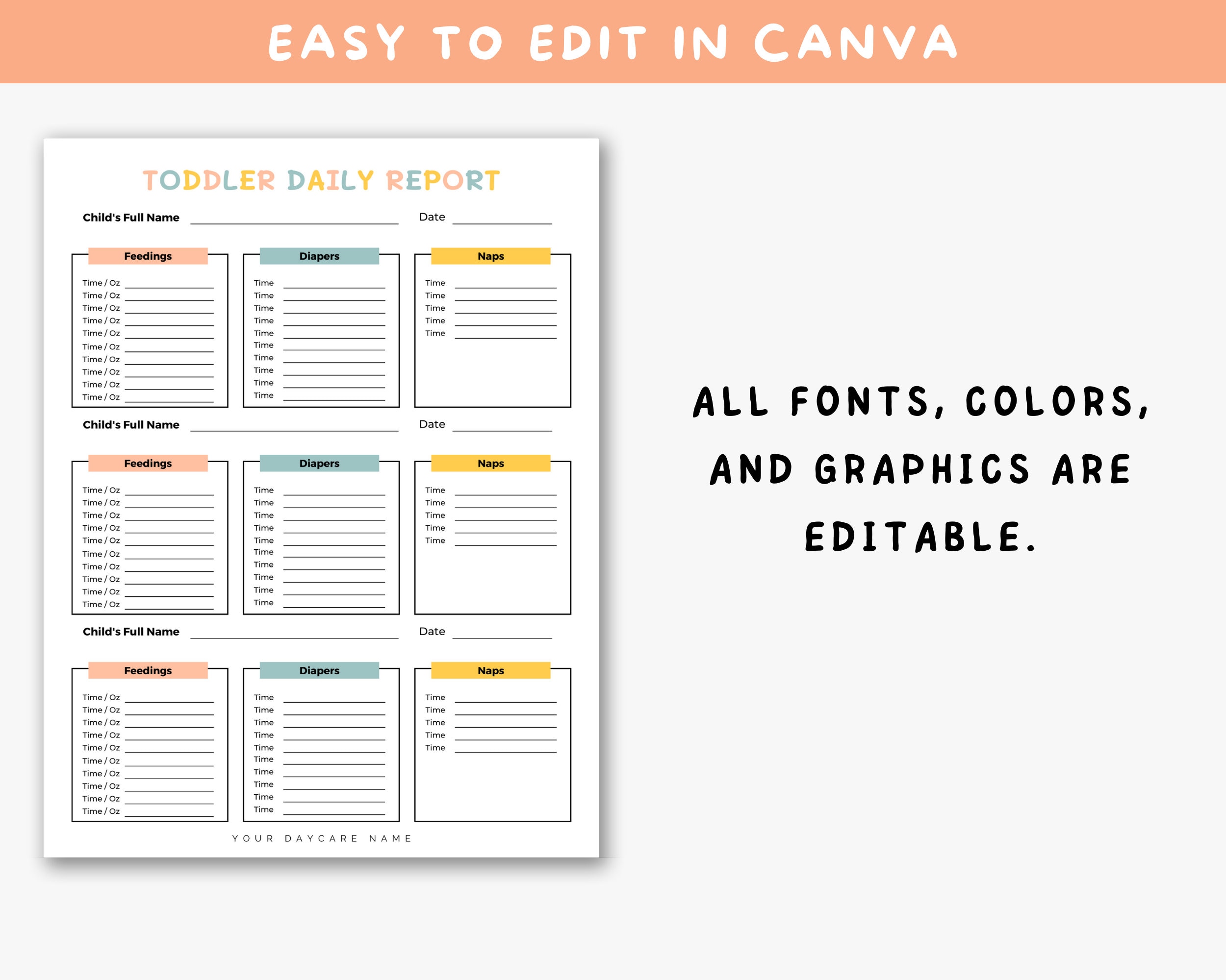 Toddler and Infant Daily Report, Daycare Daily Report, Printable Nanny ...