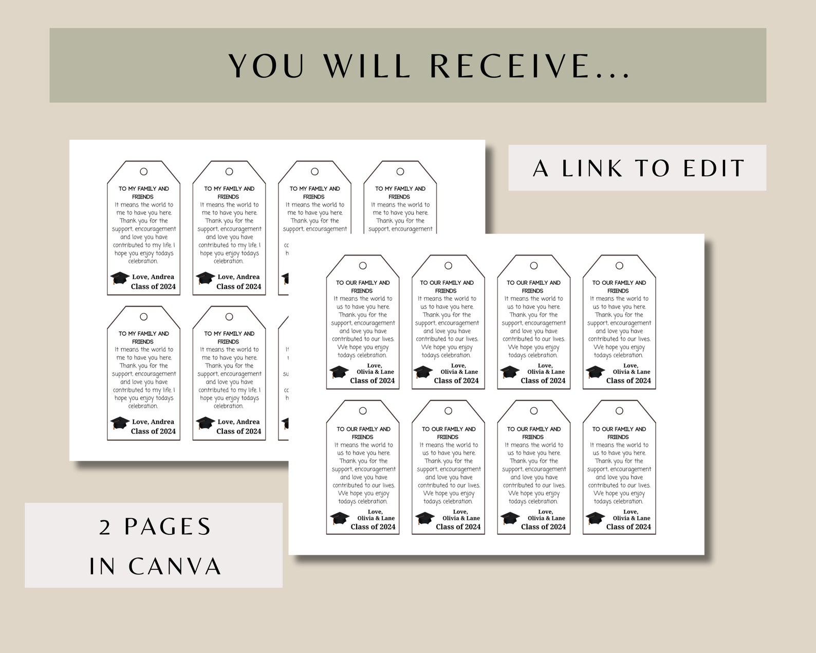 Editable Graduation Thank You Tag, to My Friends and Family Printable ...