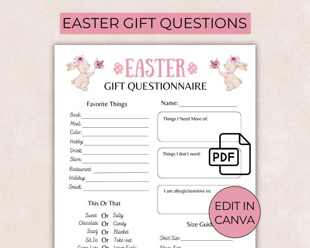 Editable Easter Gift Exchange Questionnaire, Printable All About Me ...