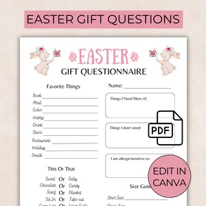 Editable Easter Gift Exchange Questionnaire, Printable All About Me ...