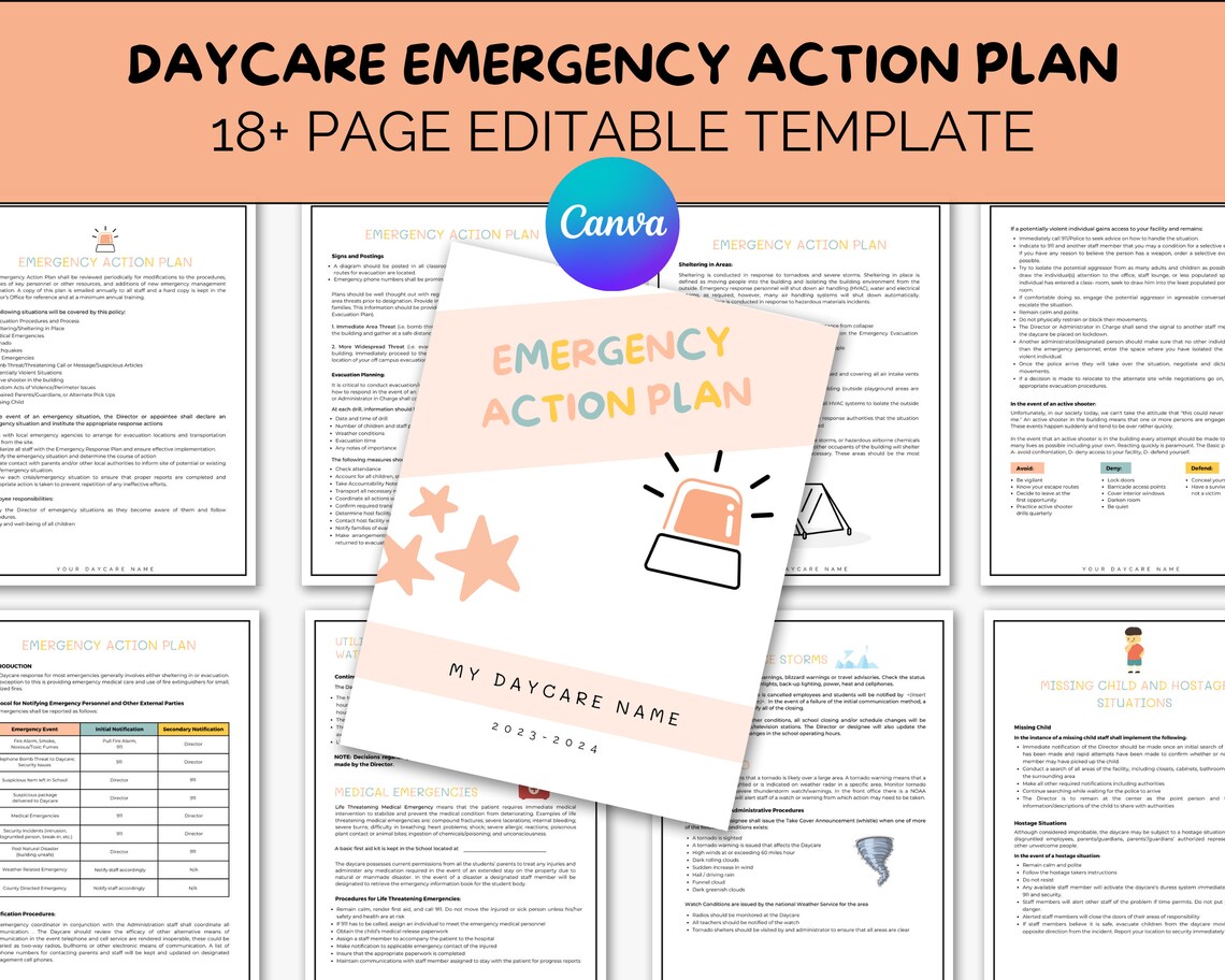 Daycare Emergency Action Plan, Daycare Forms, in Home Daycare Emergency ...