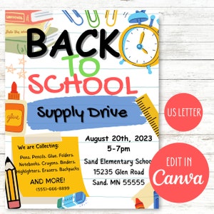 Back to School Supply Drive Flyer, Editable Canva Template - Etsy
