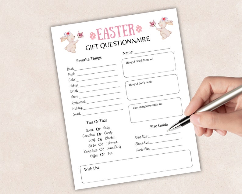 Editable Easter Gift Exchange Questionnaire, Printable All About Me ...