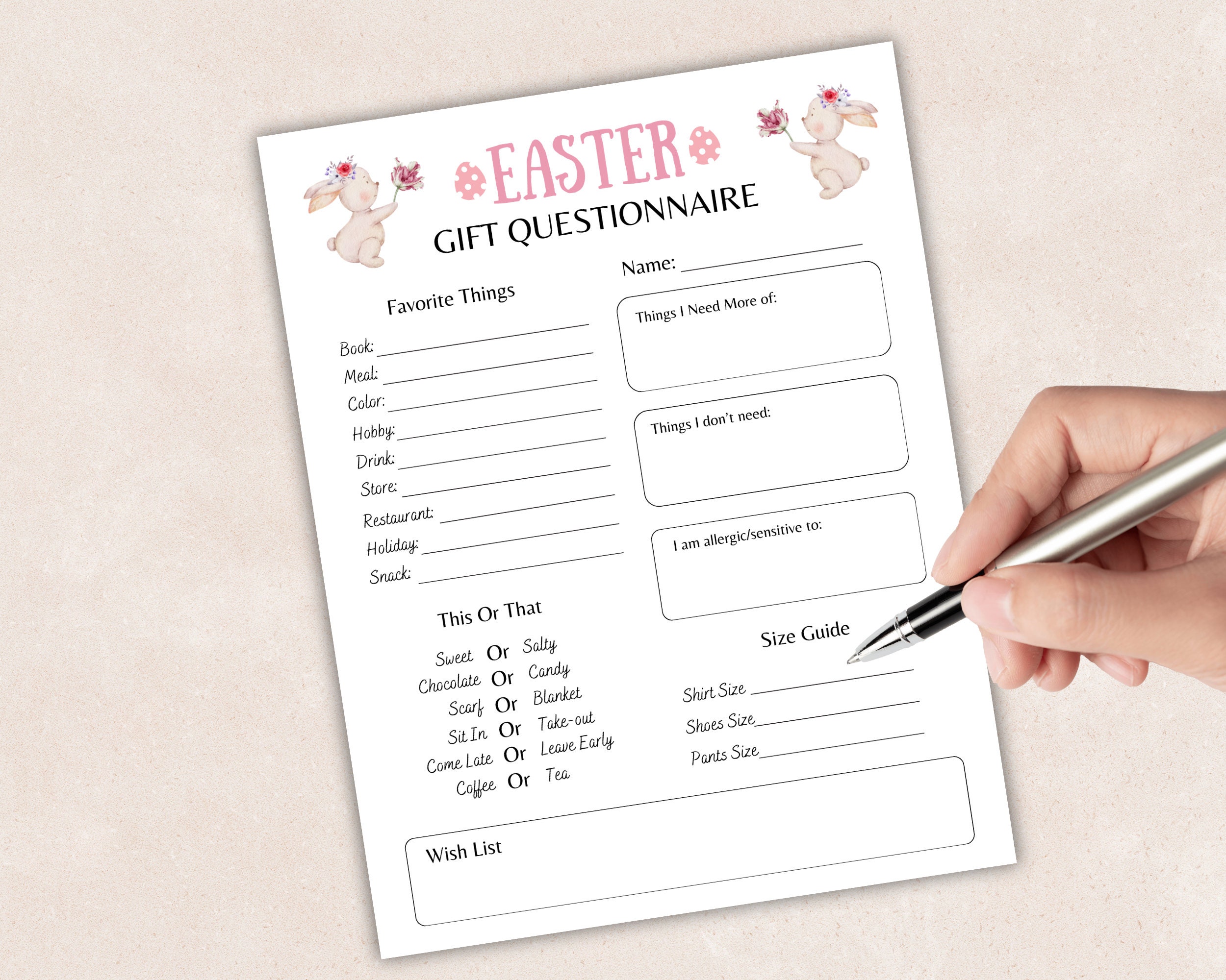 Editable Easter Gift Exchange Questionnaire, Printable All About Me ...