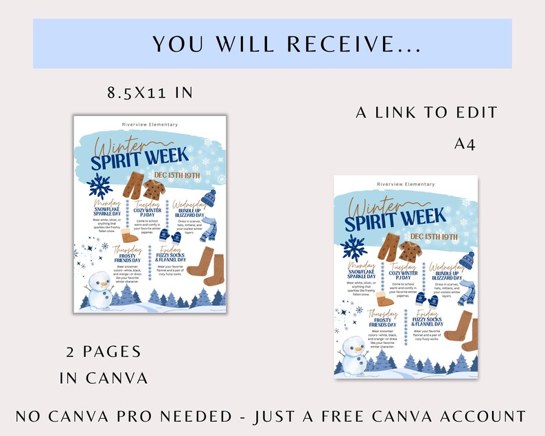 Winter Spirit Week Template, Holiday Spirit Week Flyer, School Holiday ...