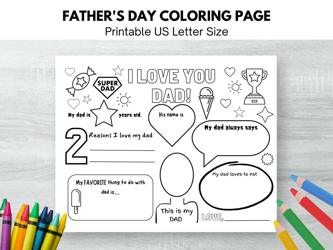 Father's Day Coloring Page, All About My Dad Kids Activity Page, Father ...