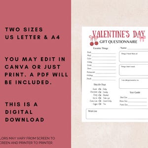 Editable Valentine's Day Gift Exchange Questionnaire, Printable ...
