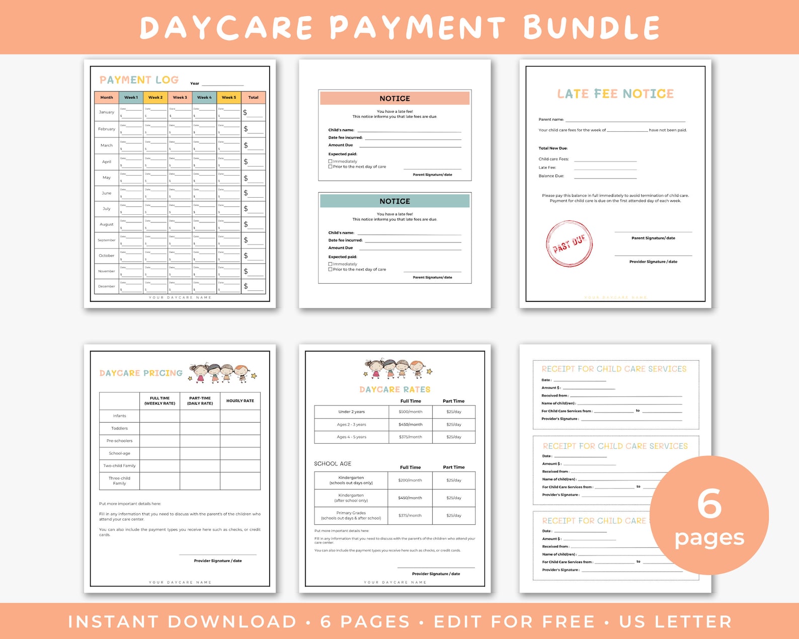 Daycare Payment Tracker Bundle, Daycare Forms, in Home Daycare Payment ...