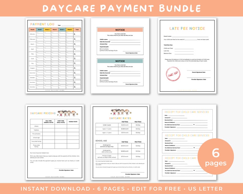 Daycare Payment Tracker Bundle, Daycare Forms, in Home Daycare Payment ...