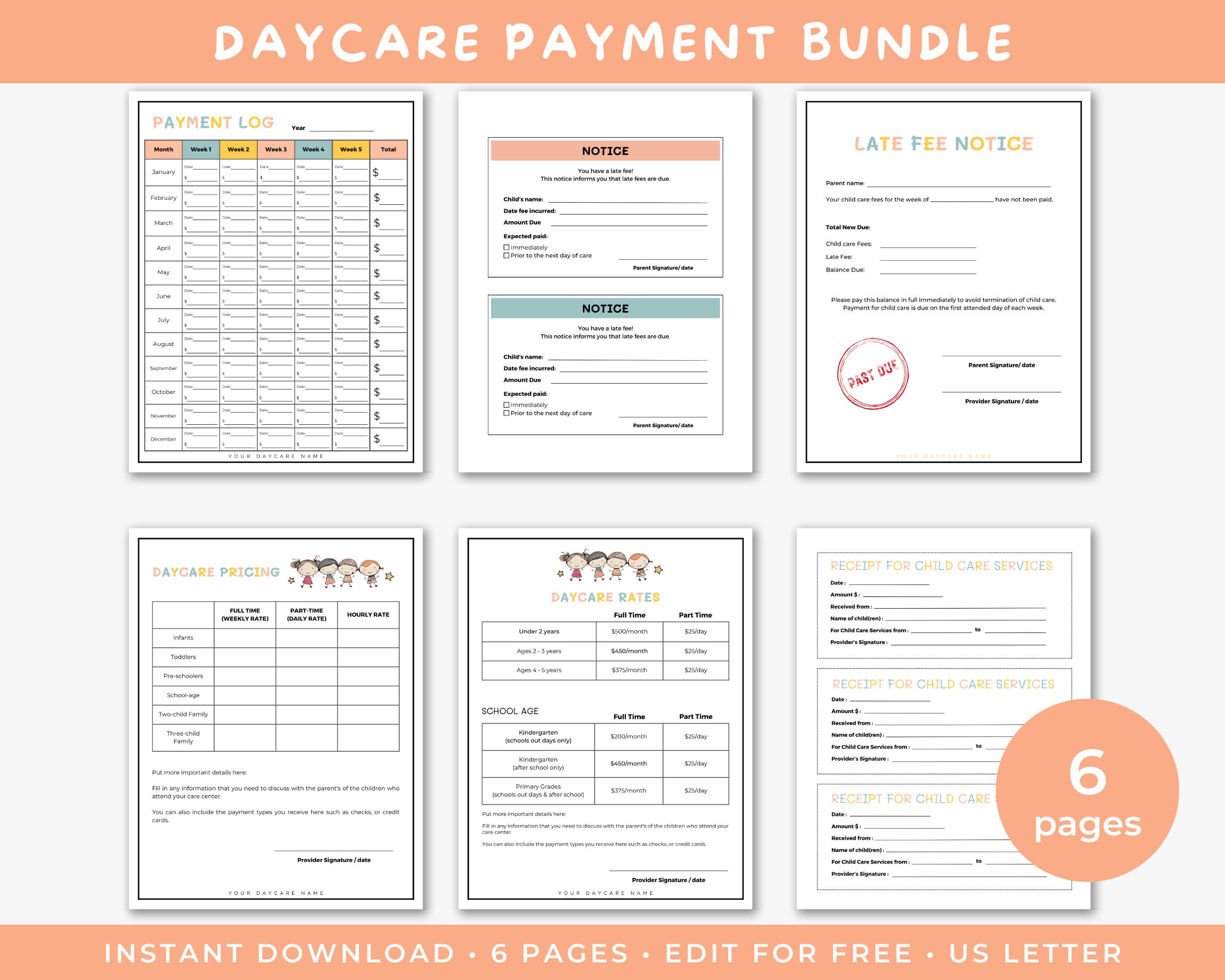Daycare Payment Tracker Bundle, Daycare Forms, in Home Daycare Payment ...